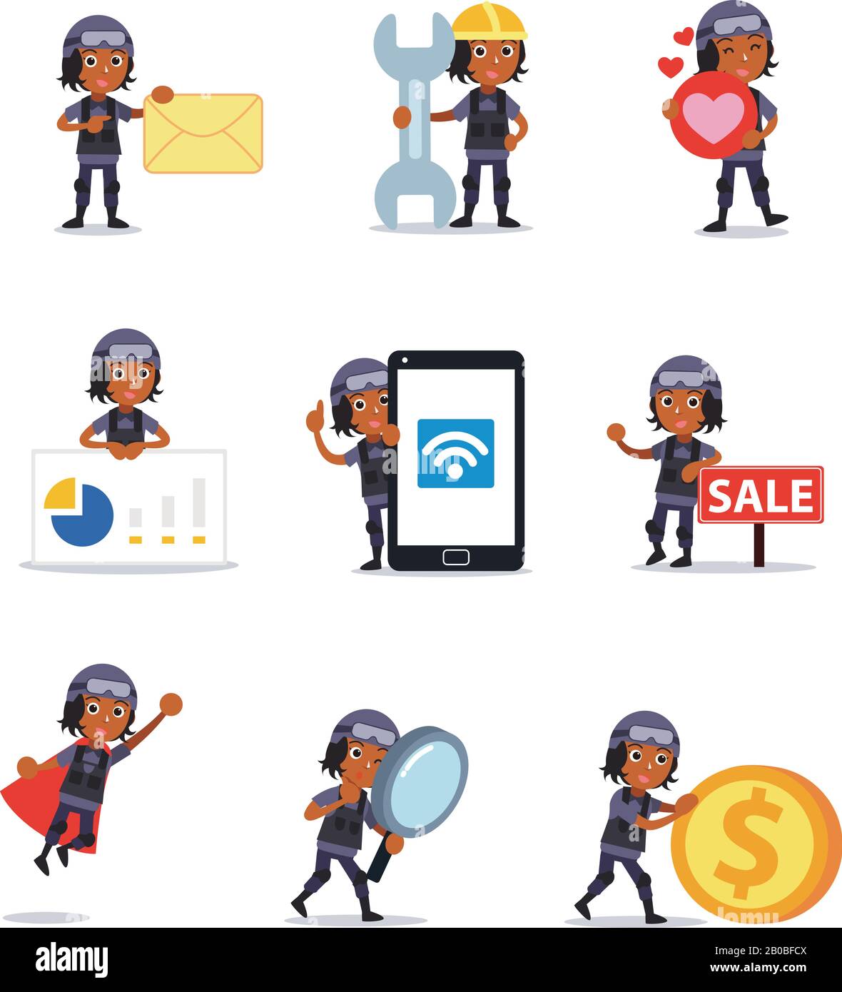 Set of character woman swat arresting a criminal Stock Vector Image ...