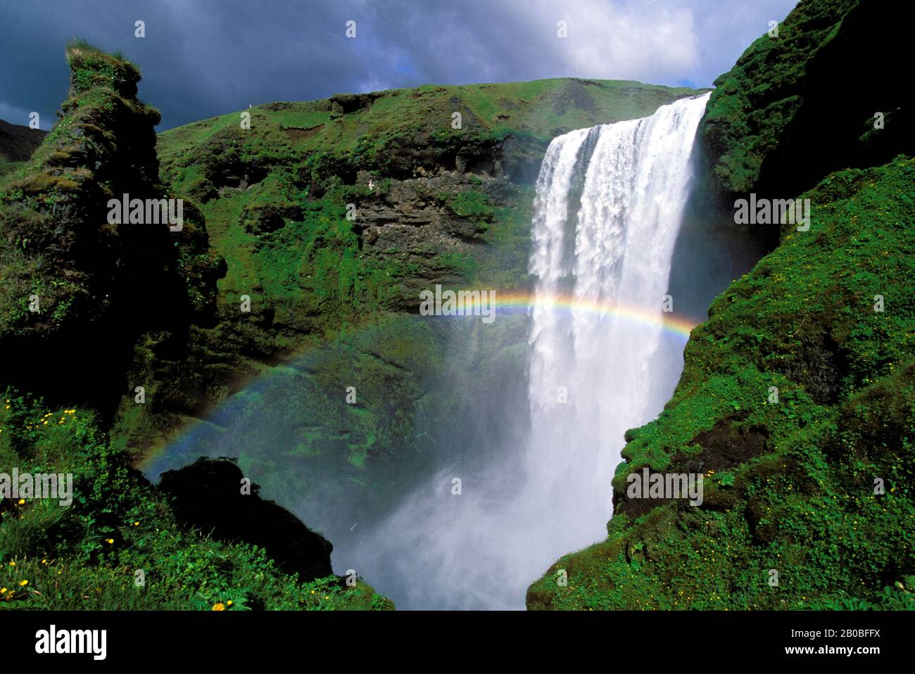 ICELAND, SOUTH COAST, SKOGARFOSS WATERFALL, RAINBOW Stock Photo - Alamy