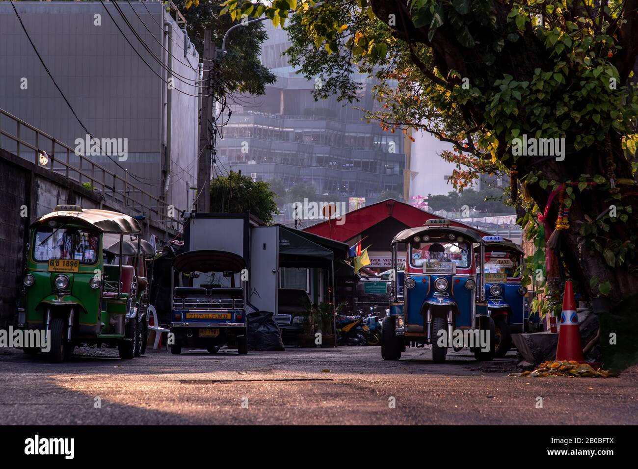 Bangkok, Thailand - Feb 02, 2020 : Famous blue Tuk Tuk, The front of ...