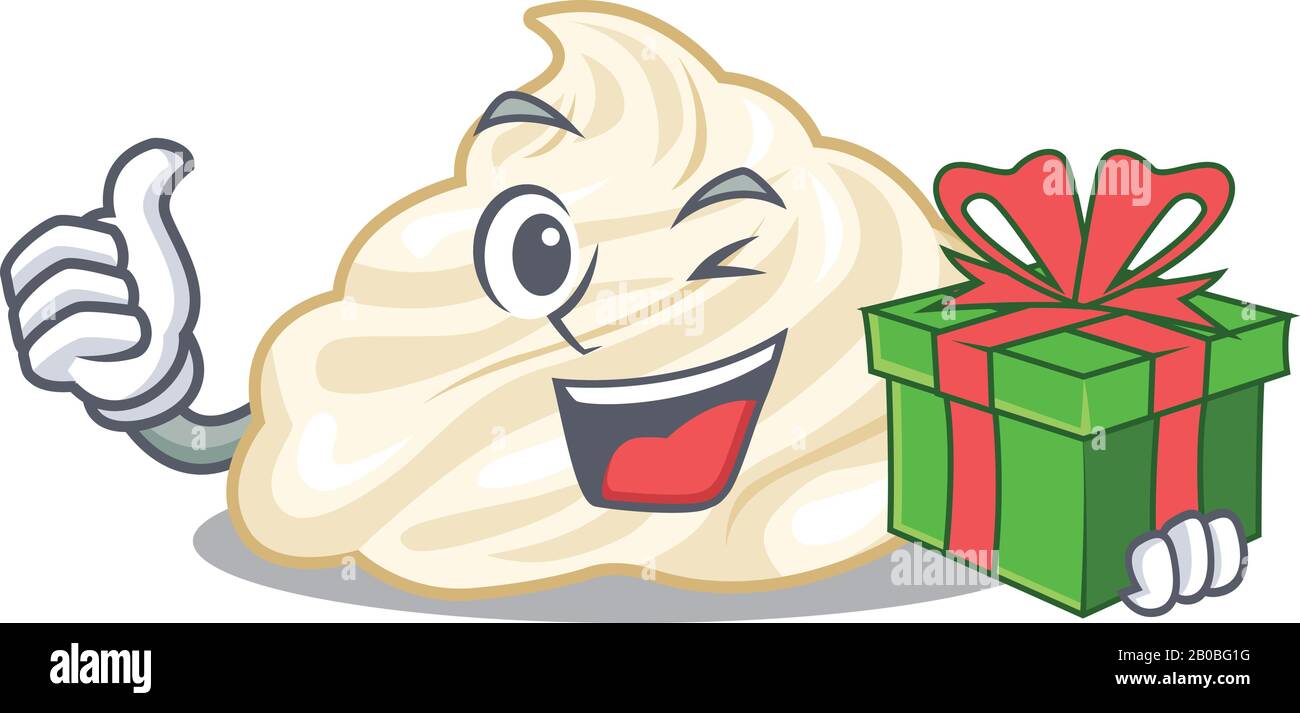 Happy whipped cream character having a gift box Stock Vector Image ...
