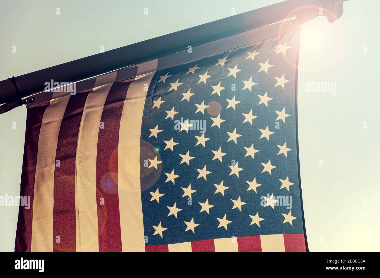 USA, American Flag and Sunshine during Sunrise as Background Stock ...