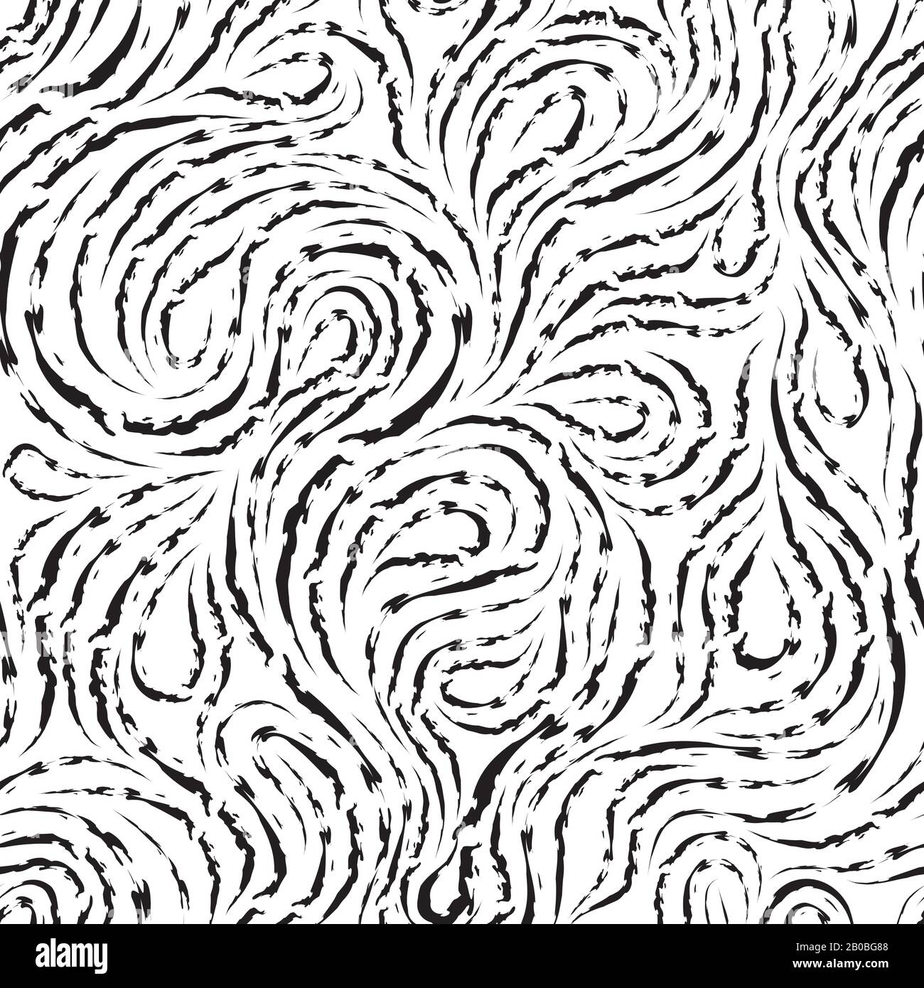 Abstract vector seamless pattern in black color from torn lines in the form of spirals of loops ...