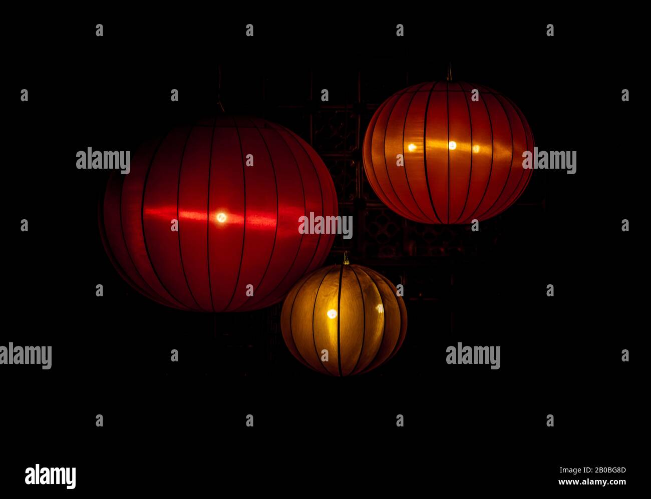 Chinese lantern & light bulb on dark background. The interior asian ...