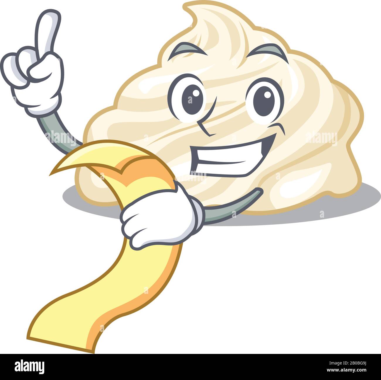 A funny cartoon character of whipped cream holding a menu Stock Vector ...