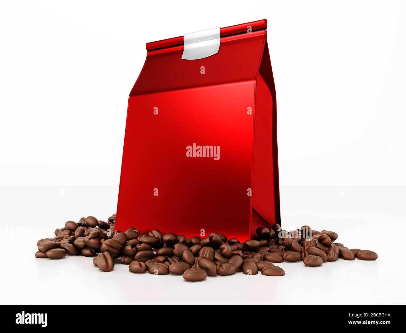 Fresh coffee beans and filter coffee package. 3D illustration Stock ...