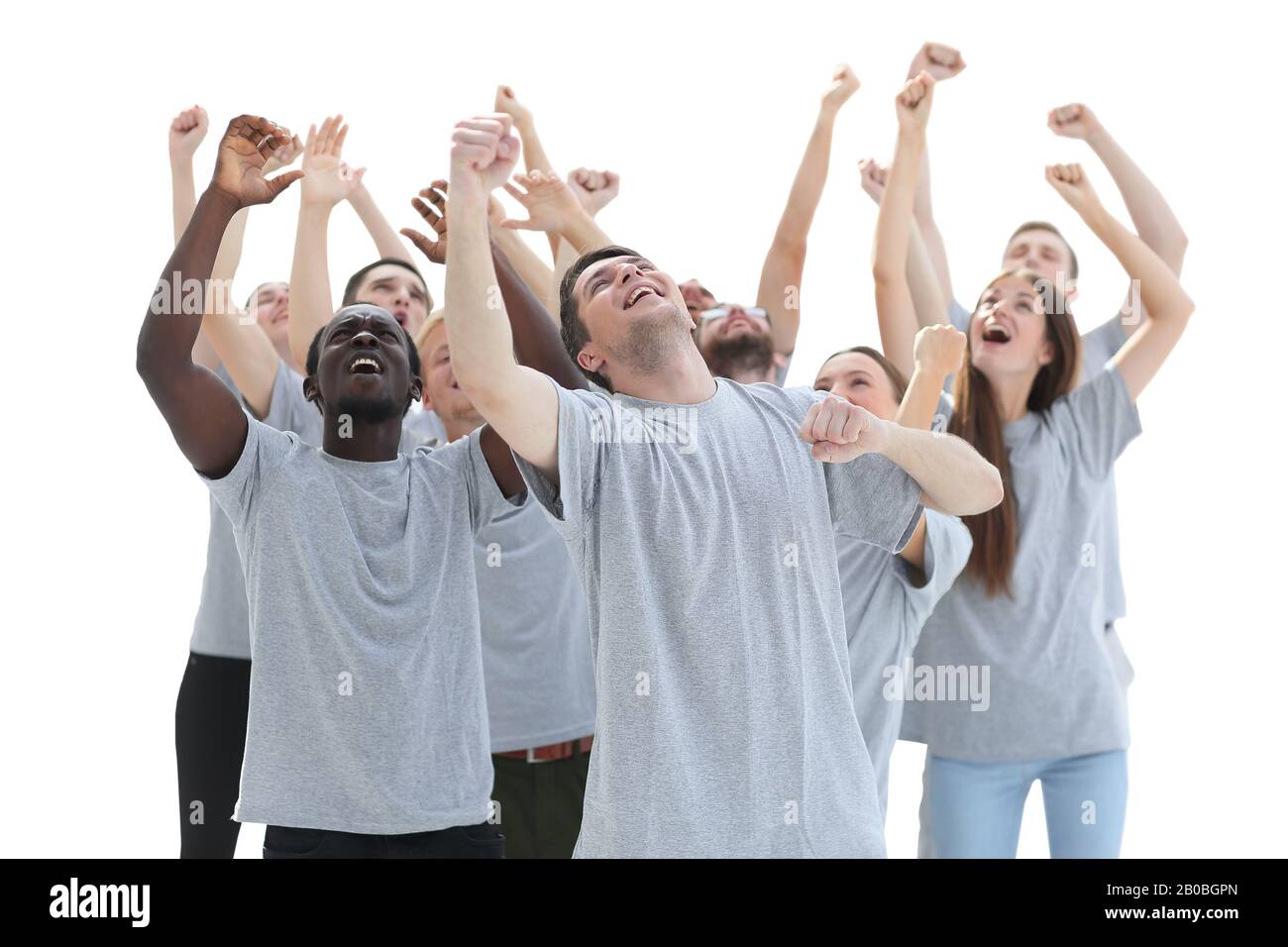 close up. group of happy young people looking up Stock Photo - Alamy