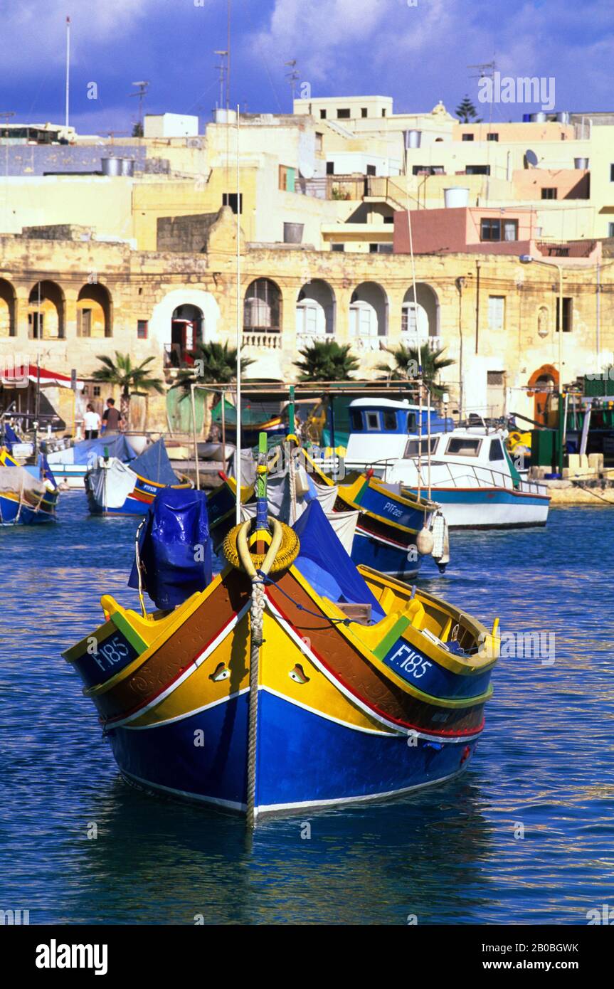 EUROPE, MALTA, FISHING VILLAGE OF MARSAXLOKK, PORT WITH COLORFUL ...