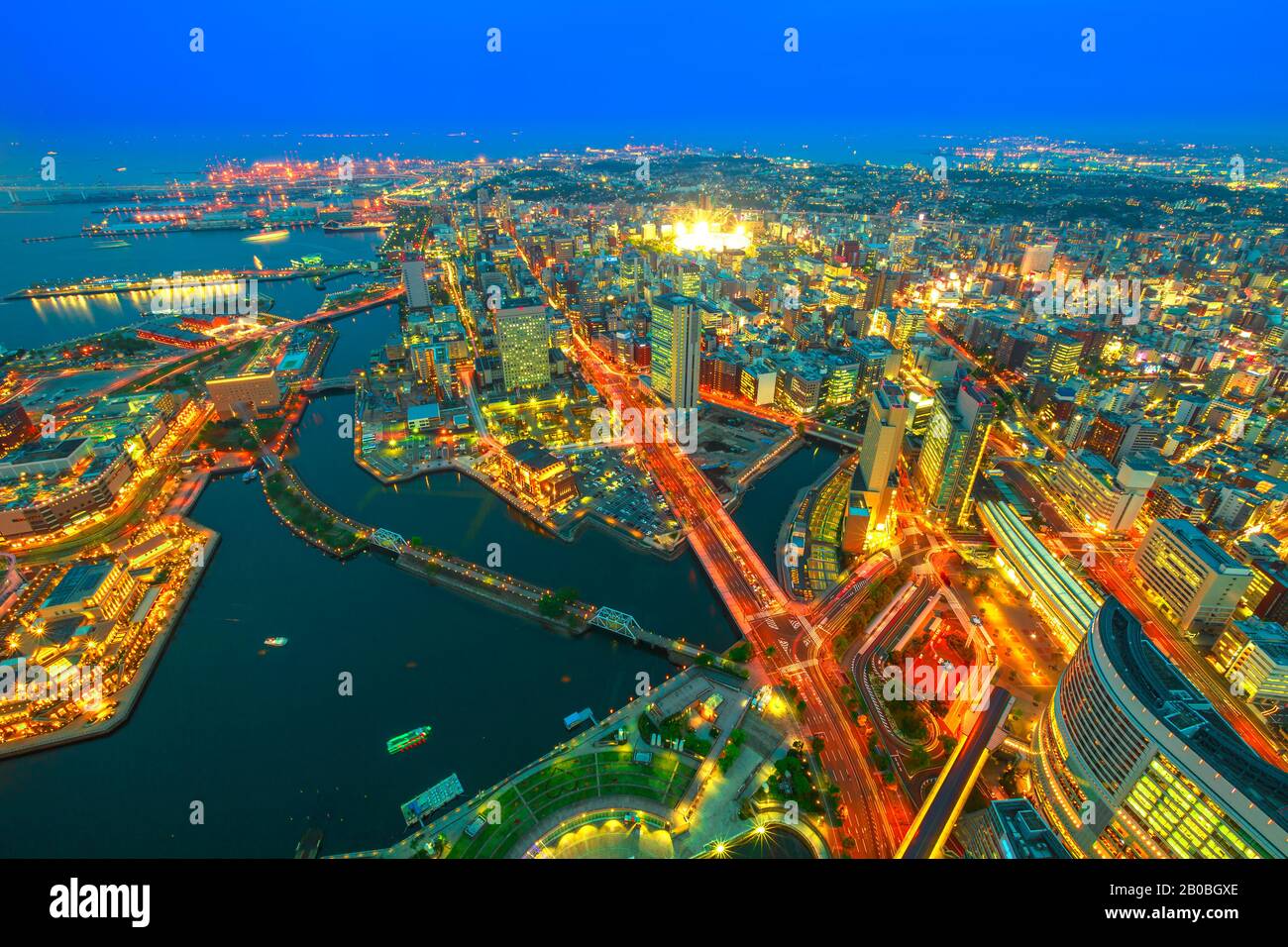 Aerial view of Yokohama Cityscape and Yokohama Skyline over the port ...