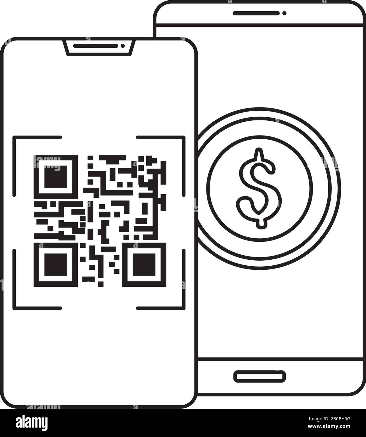 smartphones with scan code qr and coin Stock Vector Image & Art - Alamy