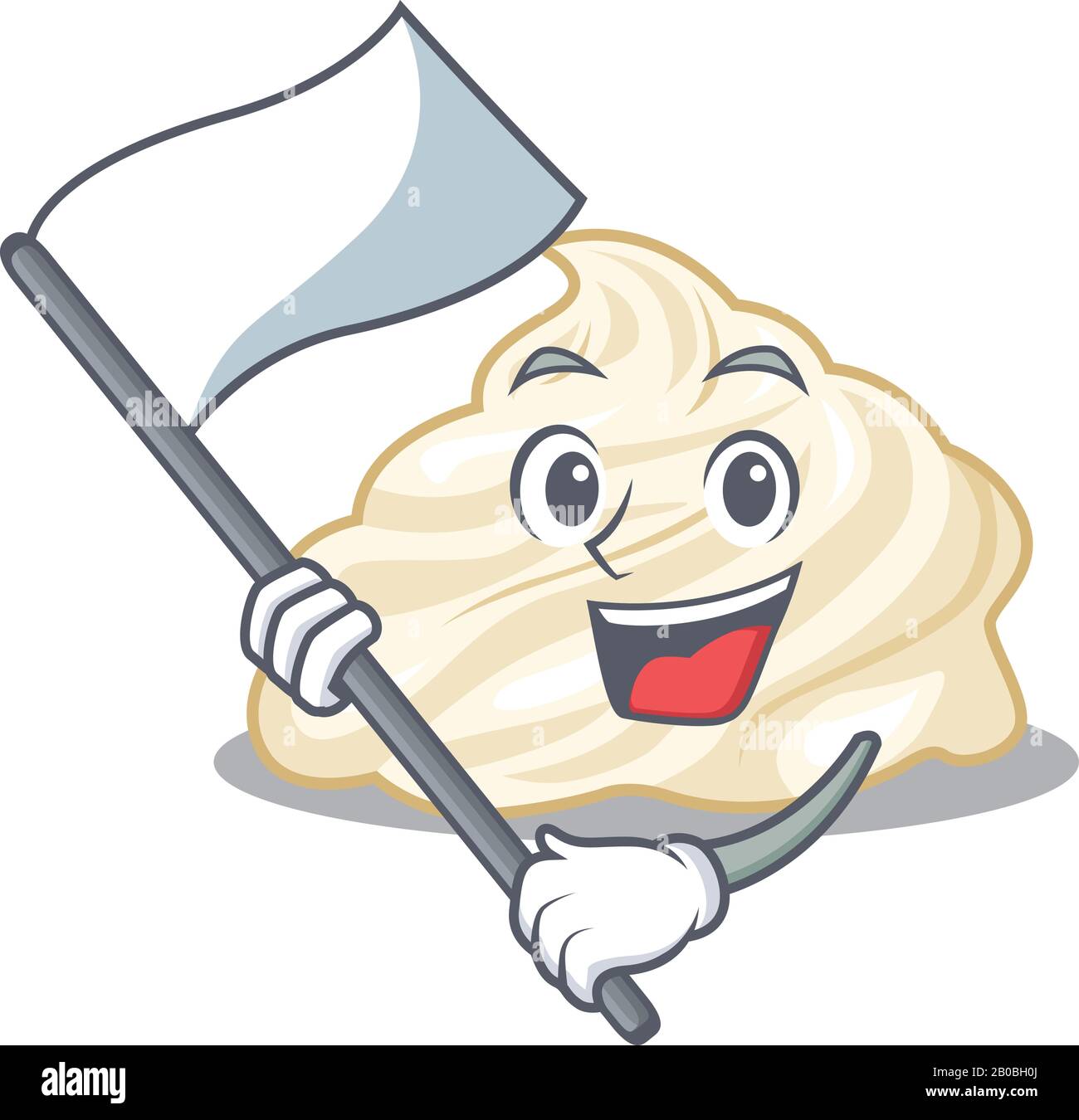 Funny whipped cream cartoon character style holding a standing flag ...