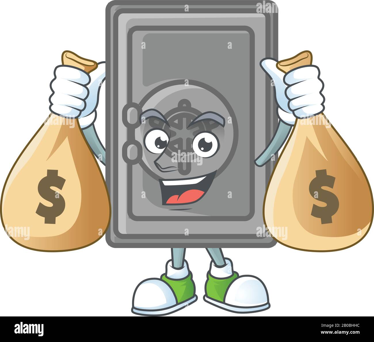 A cute image of security box closed cartoon character holding money ...