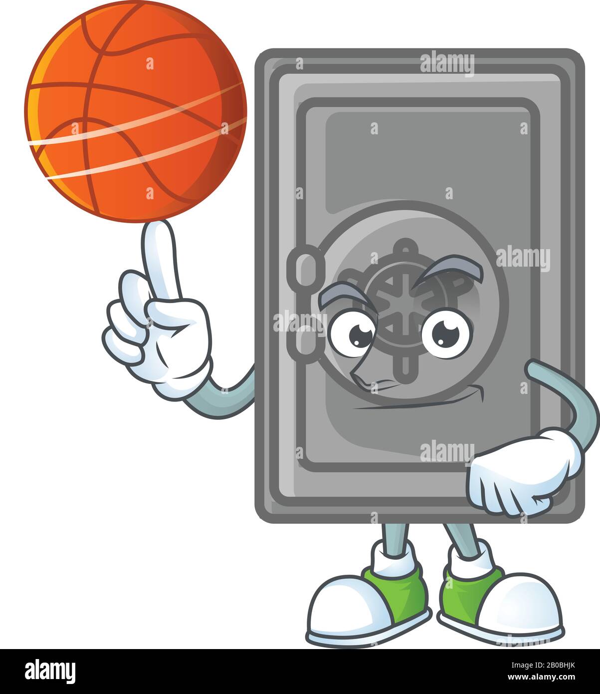 a strong security box closed cartoon character with a basketball Stock ...