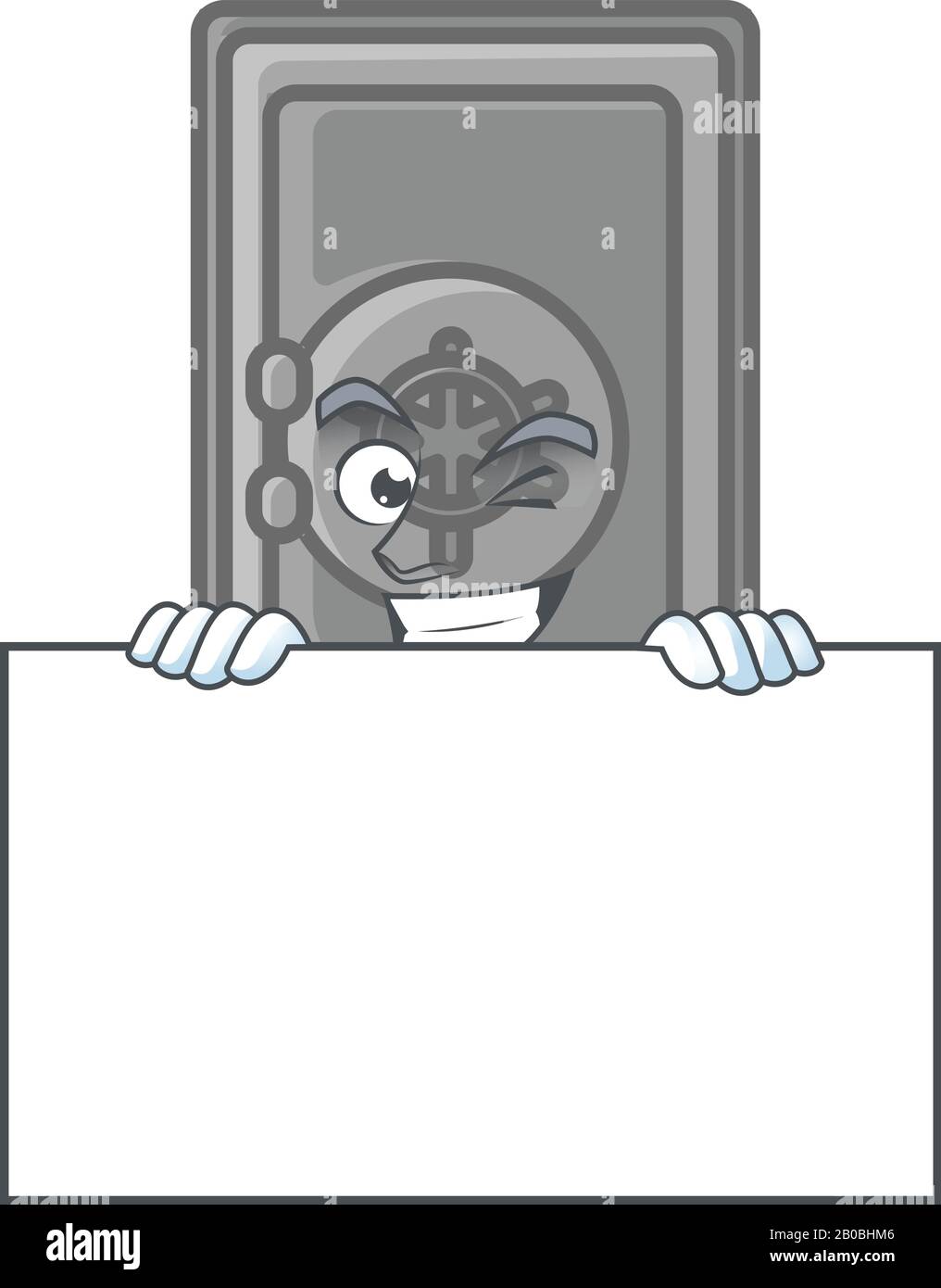 Security box closed cartoon character with funny face hides behind a ...