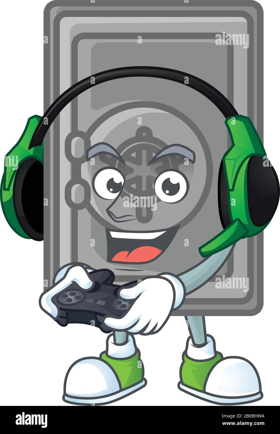 Security box closed cartoon picture play a game with headphone and ...