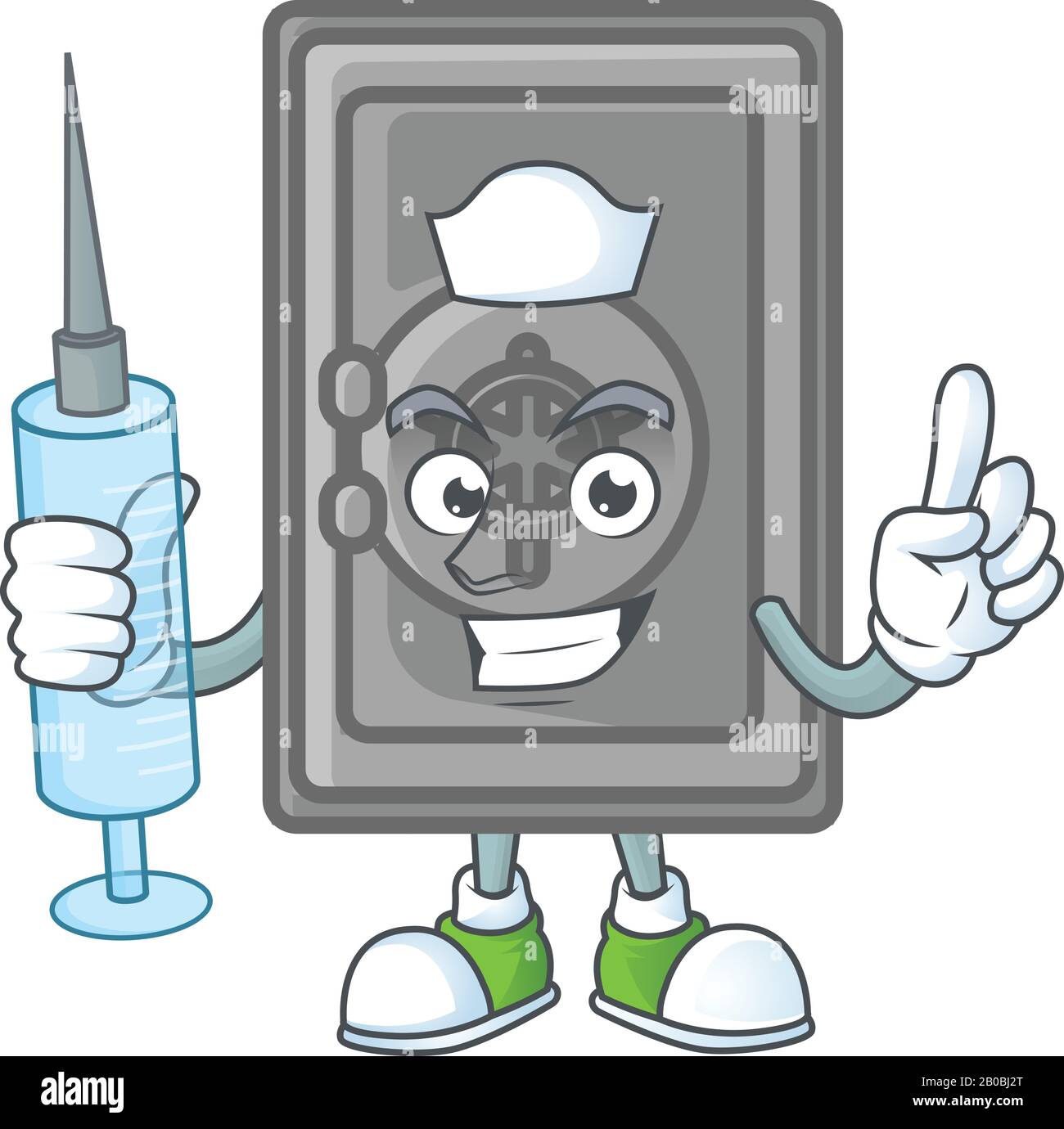 Smiley Nurse security box closed cartoon character with a syringe Stock ...