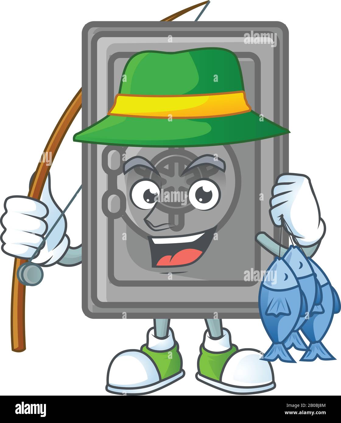 A mascot design of Fishing security box closed with 3 fishes Stock ...