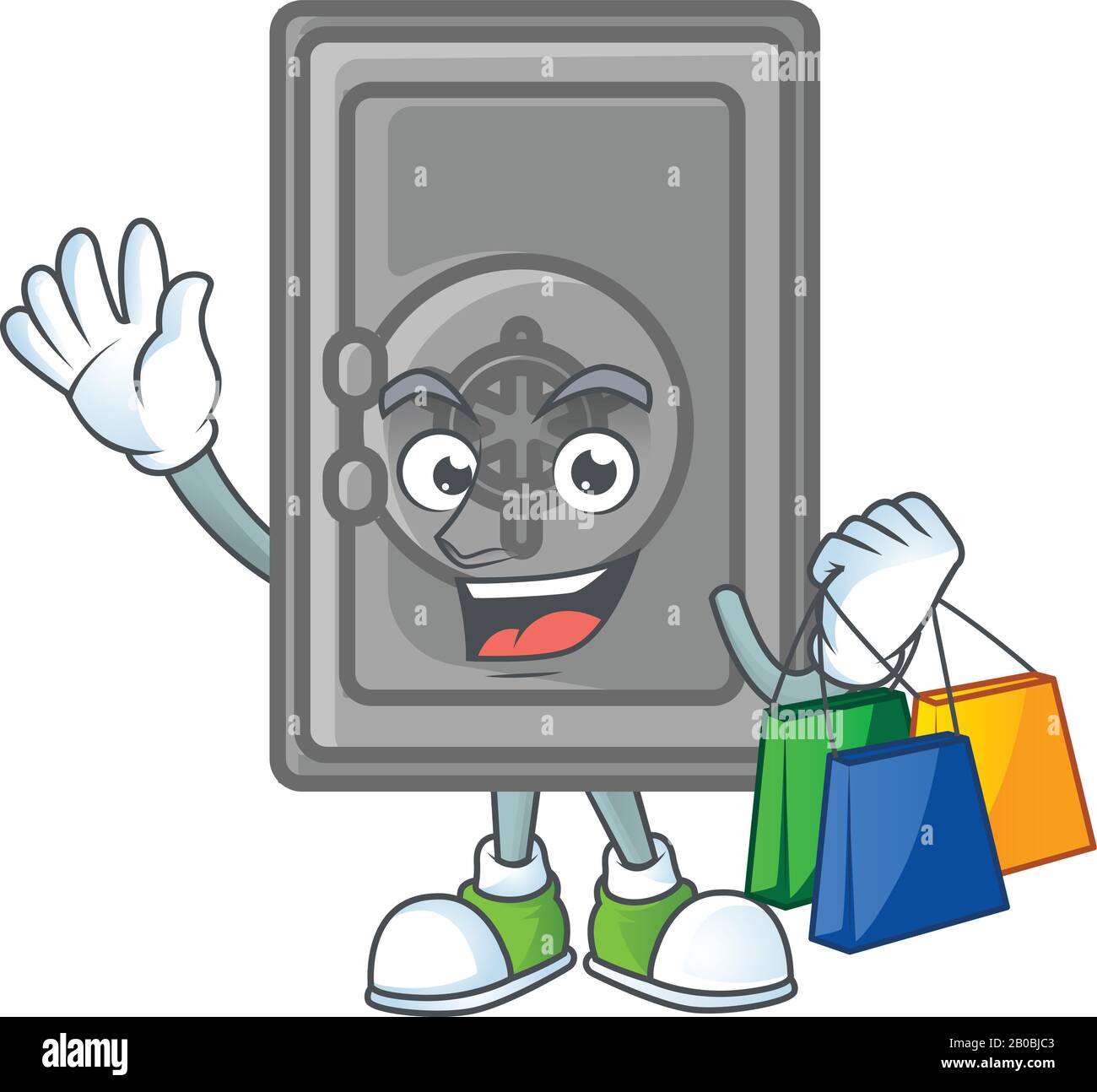 A rich security box closed cartoon design waving and holding Shopping ...