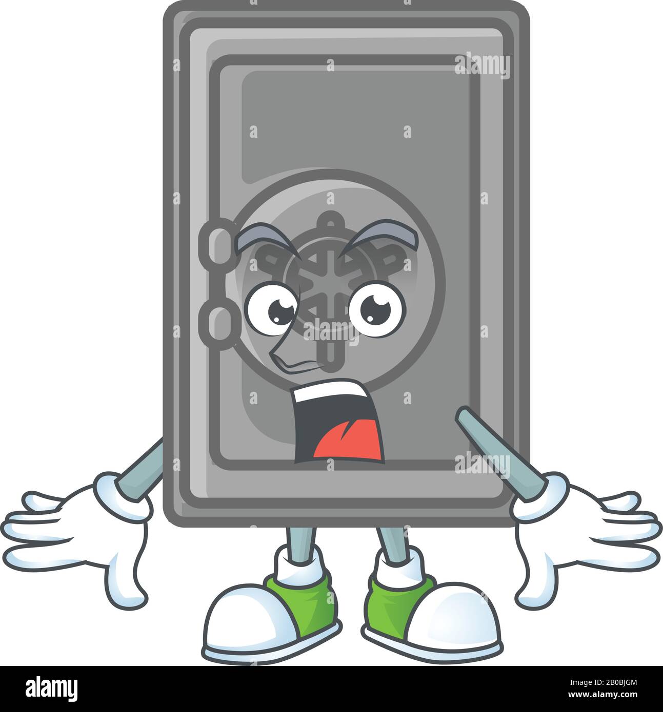 cartoon character design of security box closed with a surprised ...
