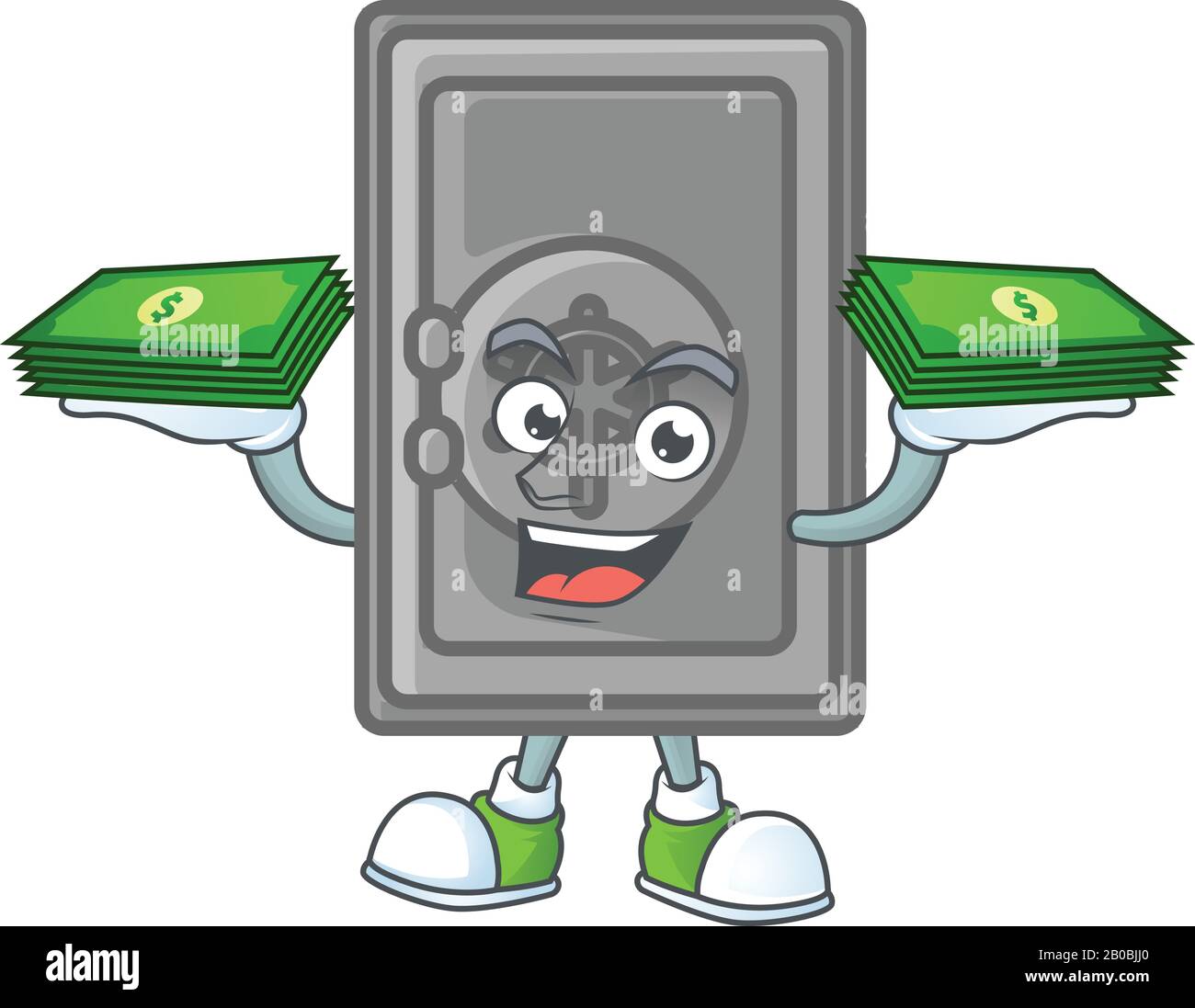 rich and famous security box closed cartoon character with money on ...