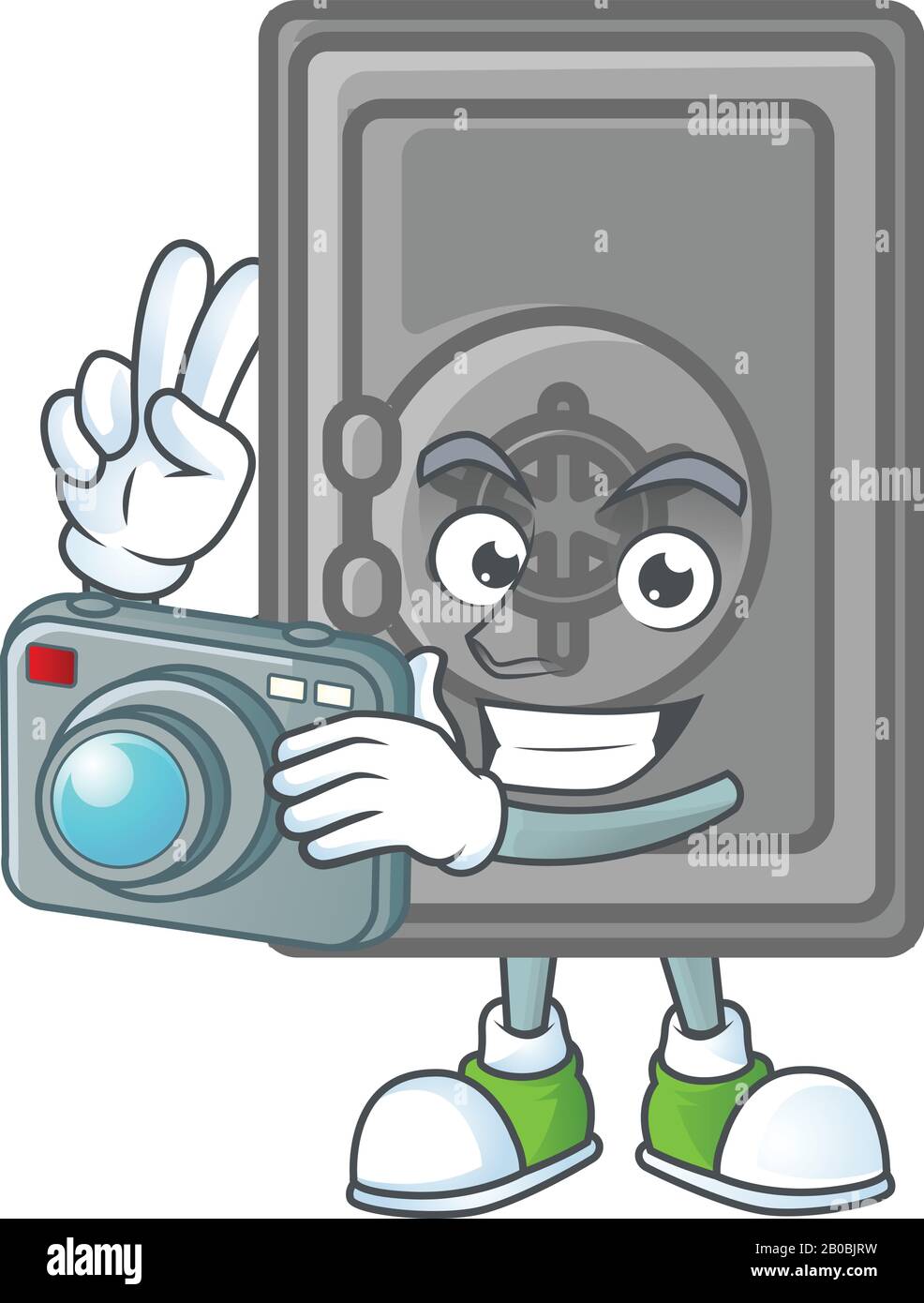 A security box closed Photographer cartoon character in action with a ...