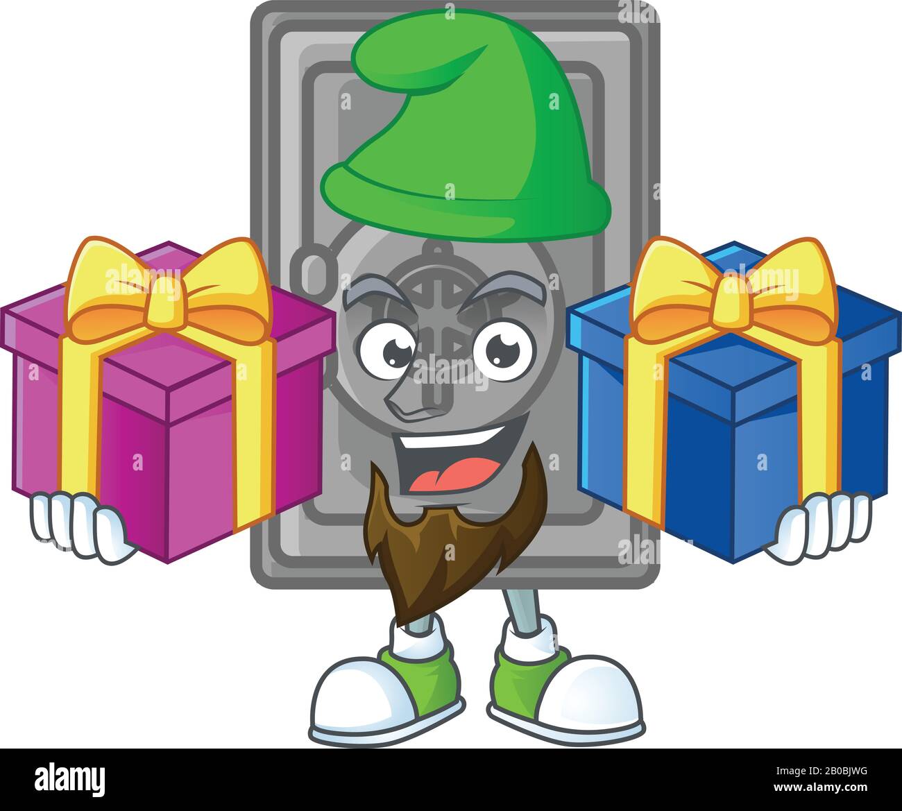 A charming security box closed cartoon mascot style with two boxes of ...