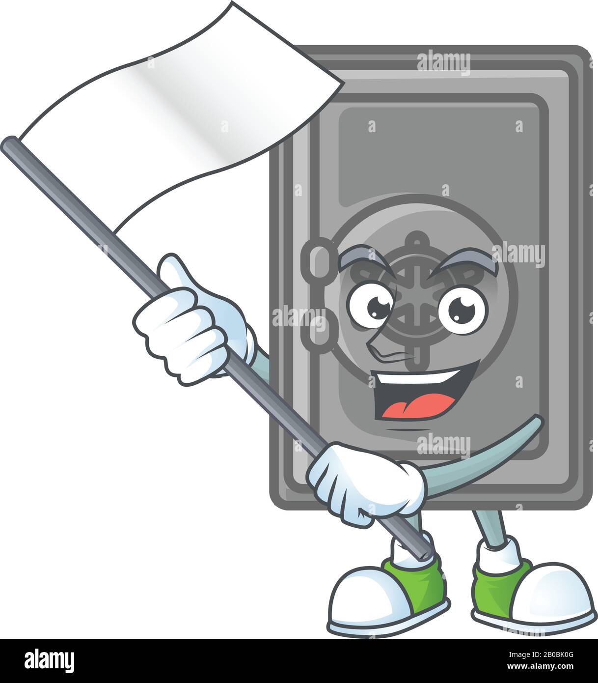 Funny security box closed cartoon character design with a flag Stock ...