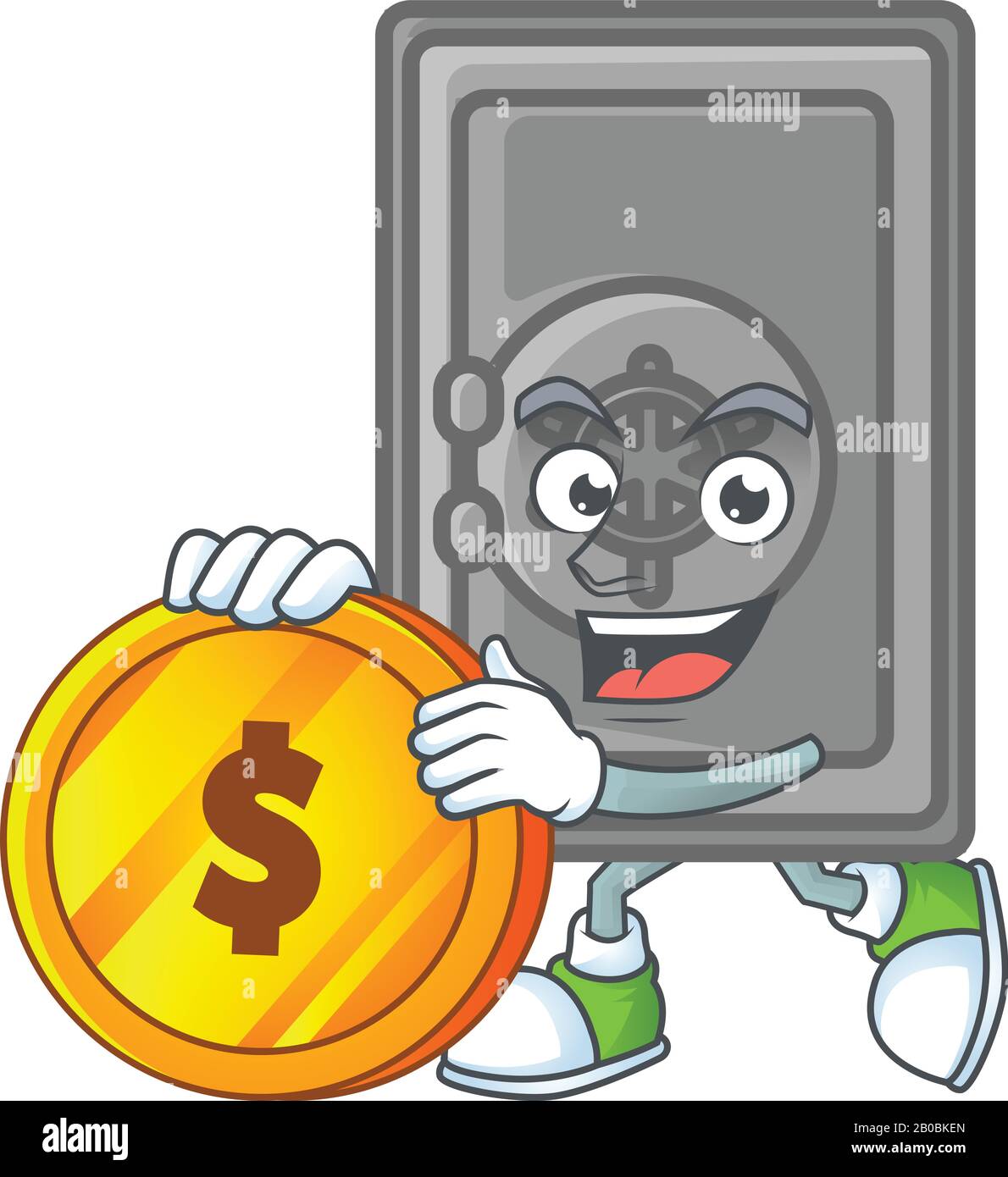 an elegant security box closed mascot cartoon design with gold coin ...