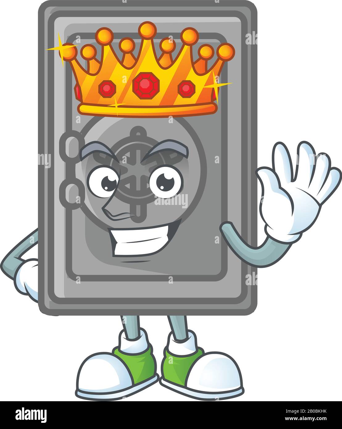 A dazzling of security box closed stylized of King on cartoon mascot ...