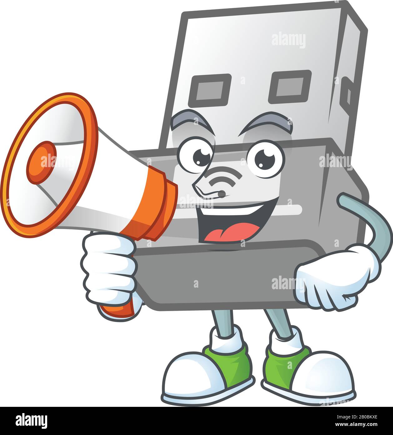 A chilly cartoon character of USB wireless adapter with a megaphone ...