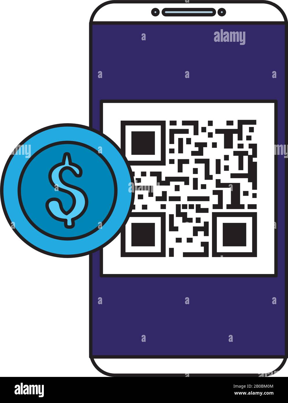 smartphone with scan code qr and coin Stock Vector Image & Art - Alamy