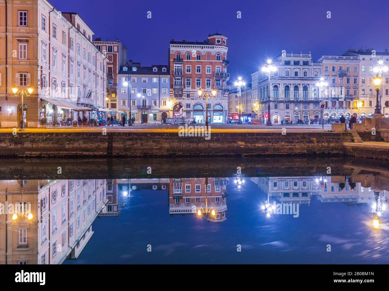Trieste - December 2016, Italy: Night view of Trieste, old buildings ...