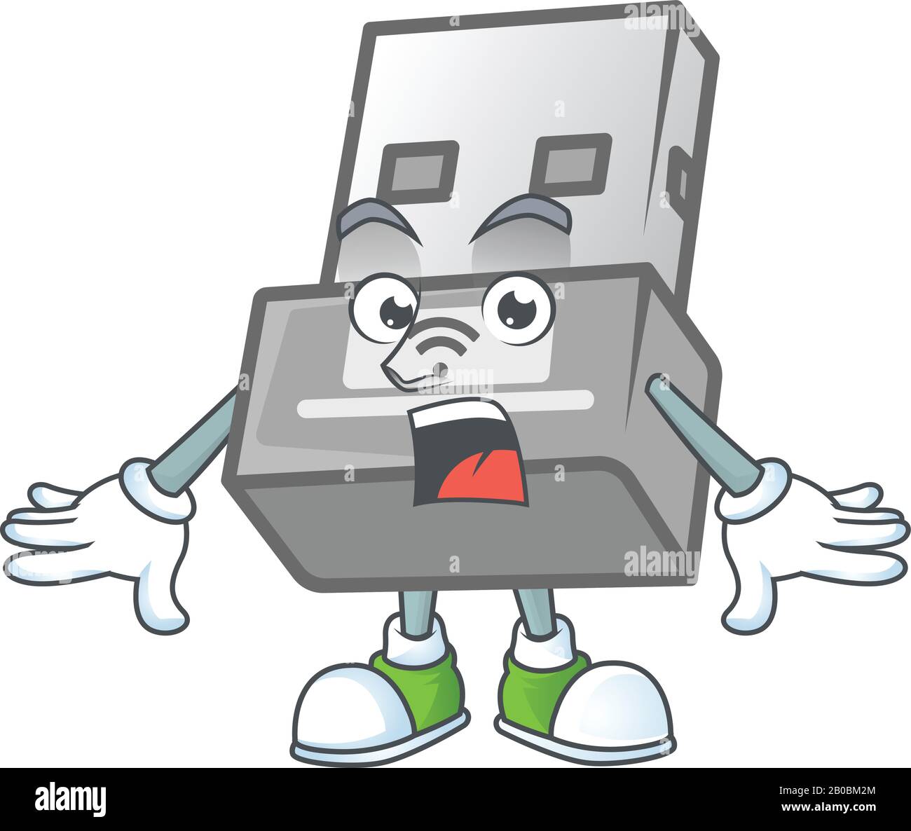 cartoon character design of USB wireless adapter with a surprised ...