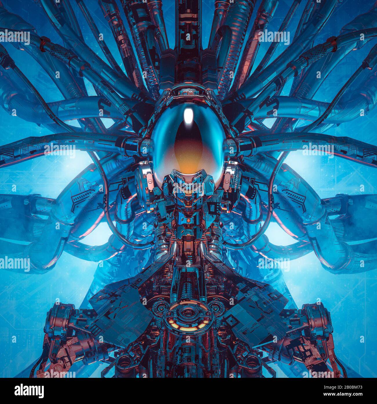 Connected to the data stream / 3D illustration of science fiction ...