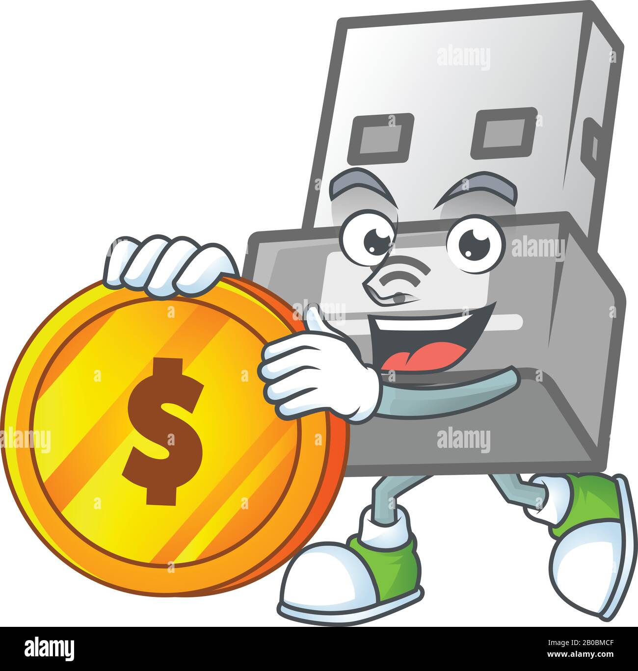 an elegant USB wireless adapter mascot cartoon design with gold coin ...