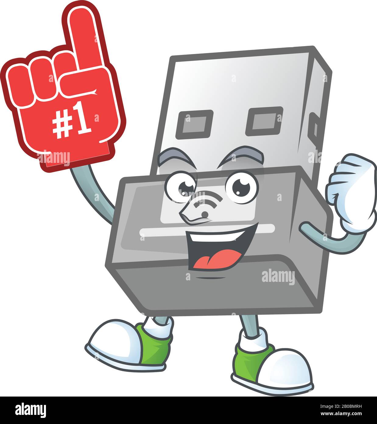 A cartoon design of USB wireless adapter holding a Foam finger Stock ...