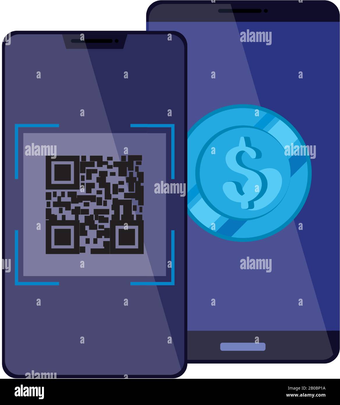 smartphones with scan code qr and coin Stock Vector Image & Art - Alamy