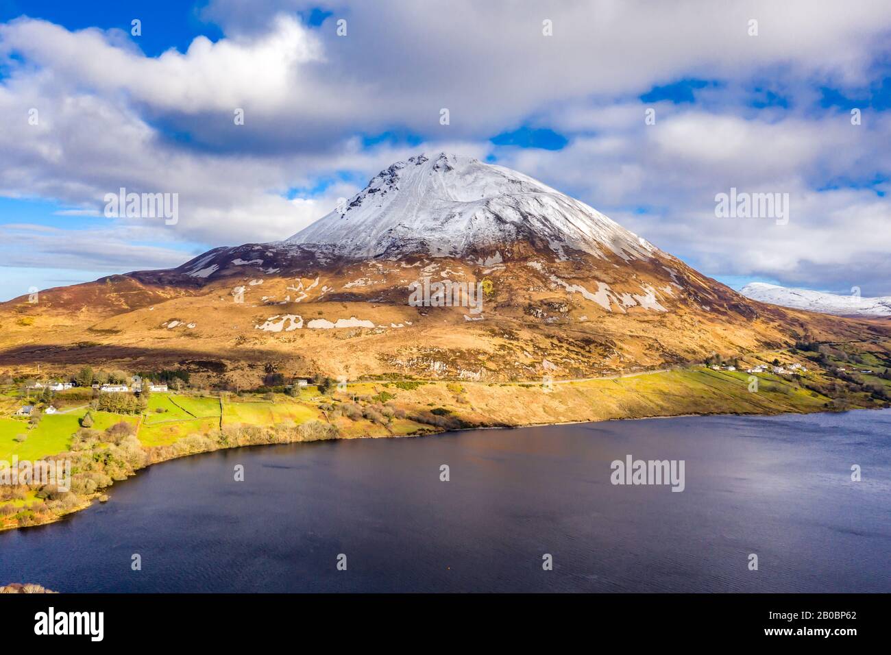 Aerial view of Mount Errigal, the highest mountain in Donegal - Ireland ...