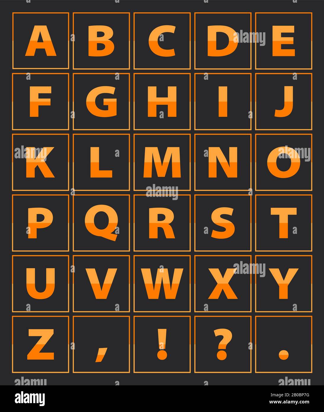 The letter Alphabet, made ligt and dark orange. Each letter is in the ...