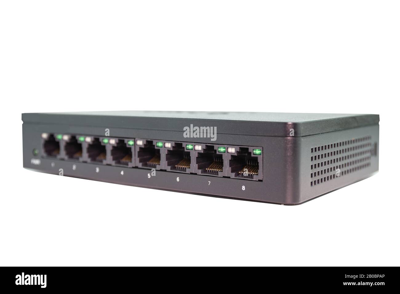 Black switch 8 port gigabit isolated white background device connect ...