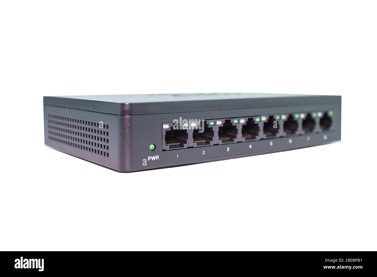 Black switch 8 port gigabit isolated white background device connect ...