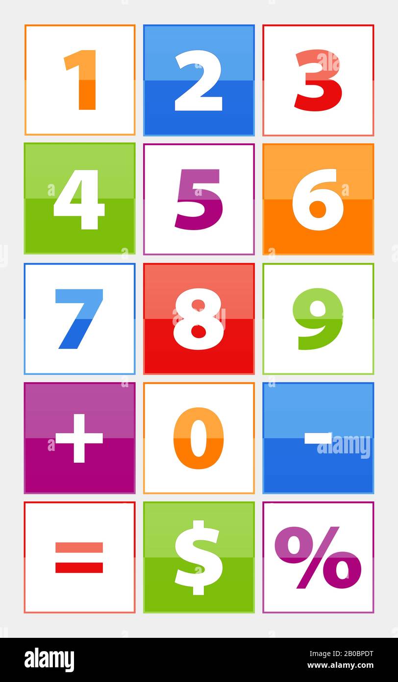 The number Alphabet, made orange, blue, red, green, purple color. Each ...