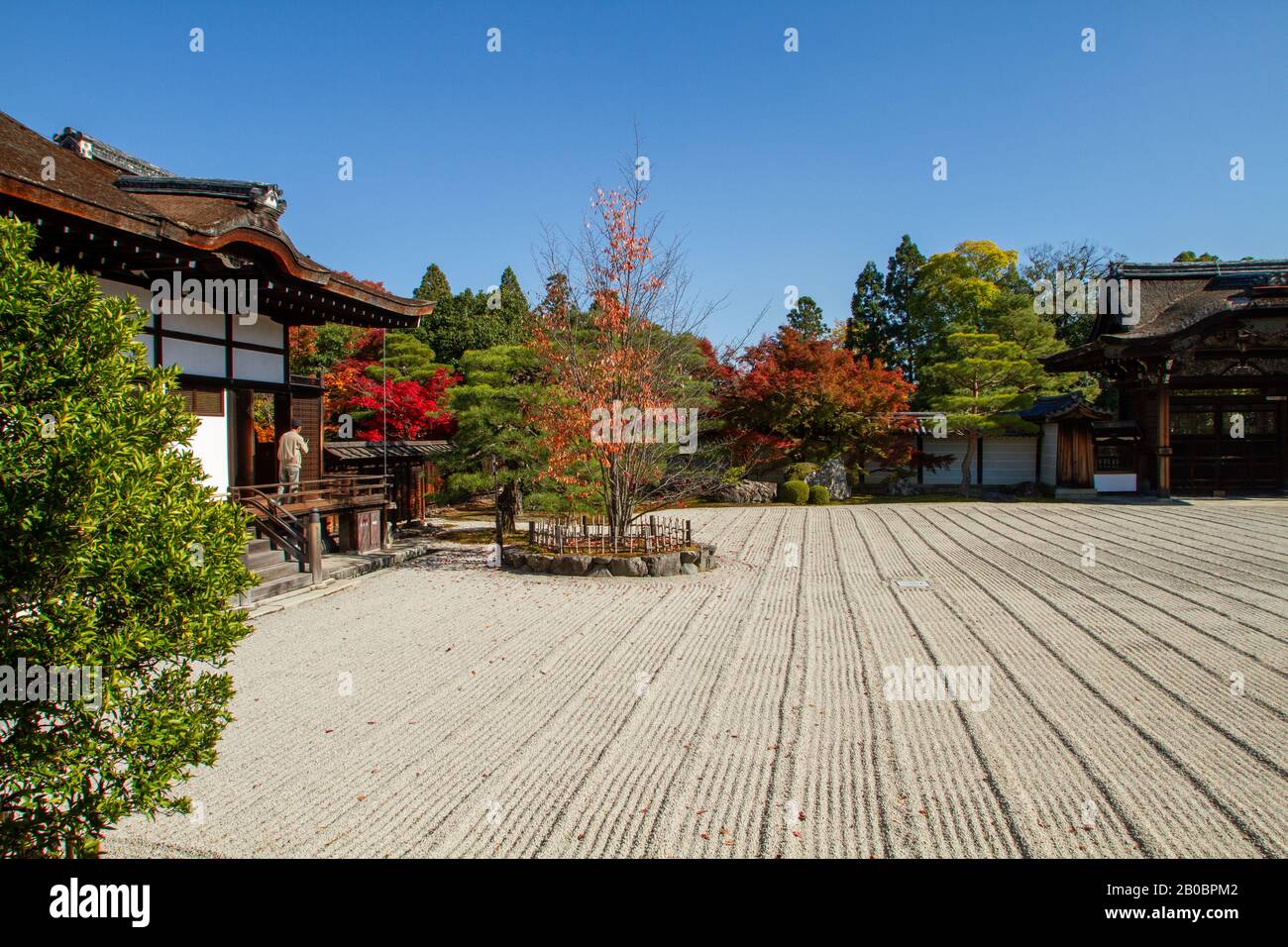 Japan, Kyoto, Ryoan-Ji Zen Buddhist temple, View of the dry rock garden ...