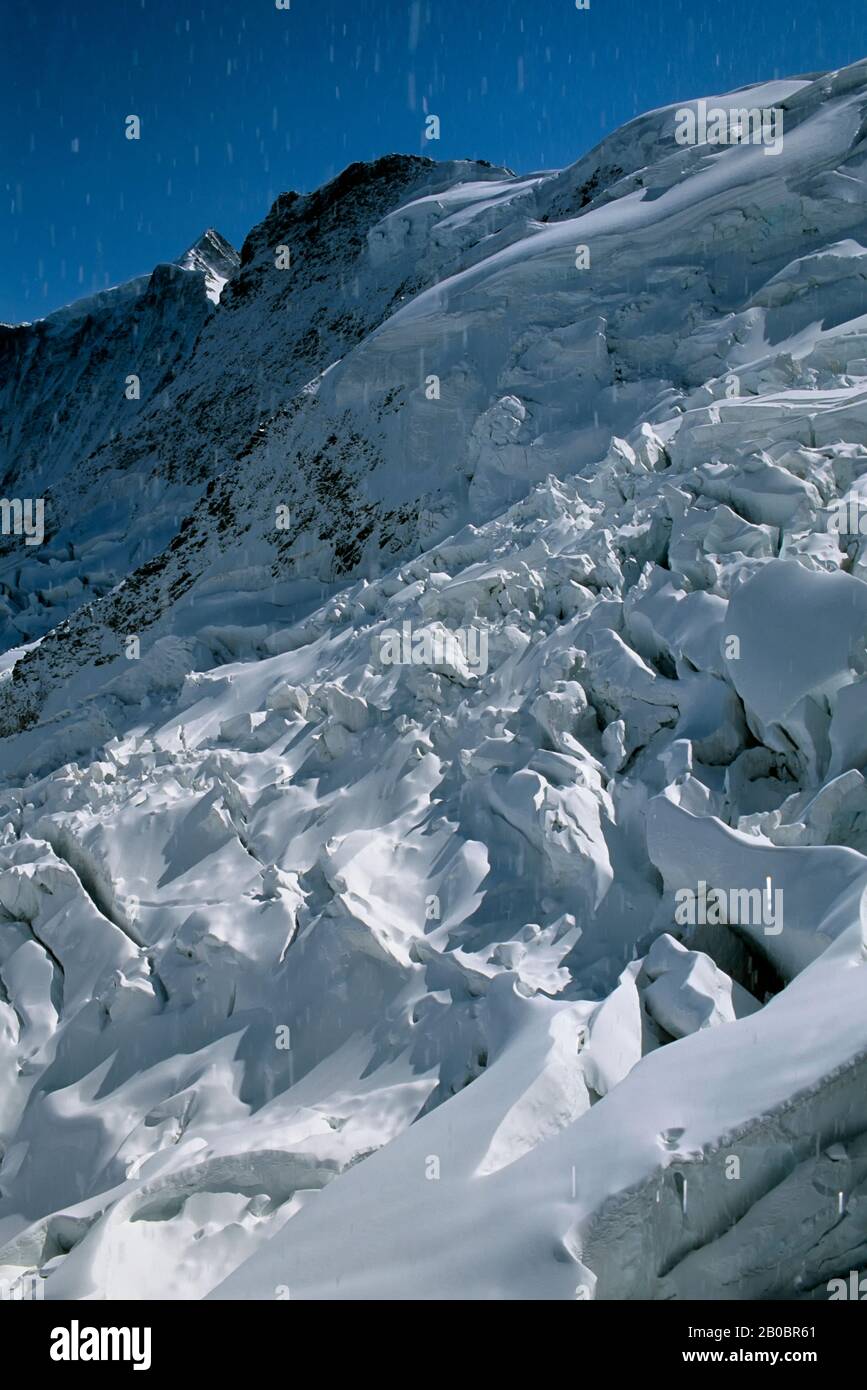 SWITZERLAND, BERNESE OBERLAND, JUNGFRAUJOCH TRAIN, VIEW OF GLACIER FROM ...