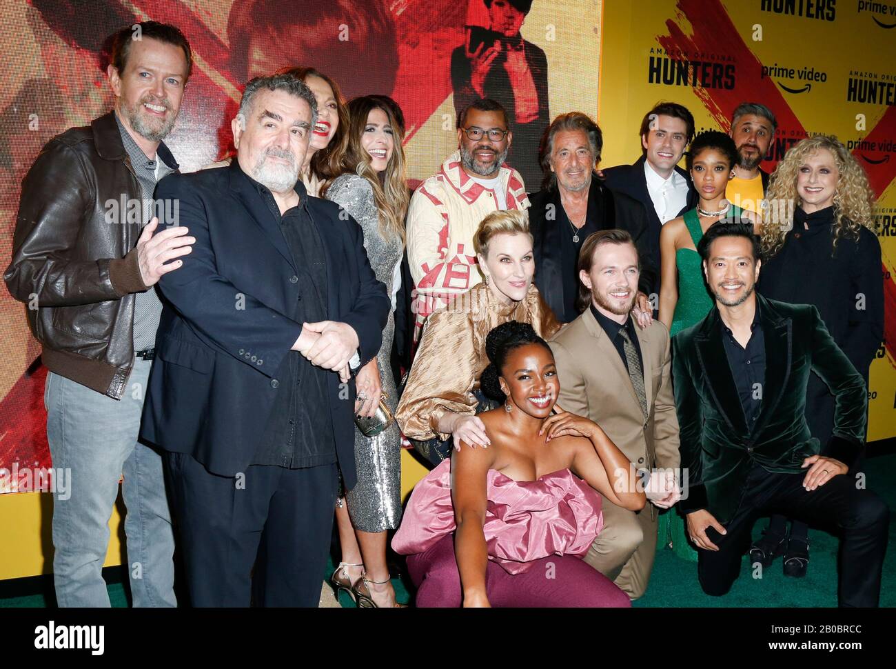 Los Angeles, USA. 19th Feb, 2020. Cast and crew of 'Hunters' walking ...