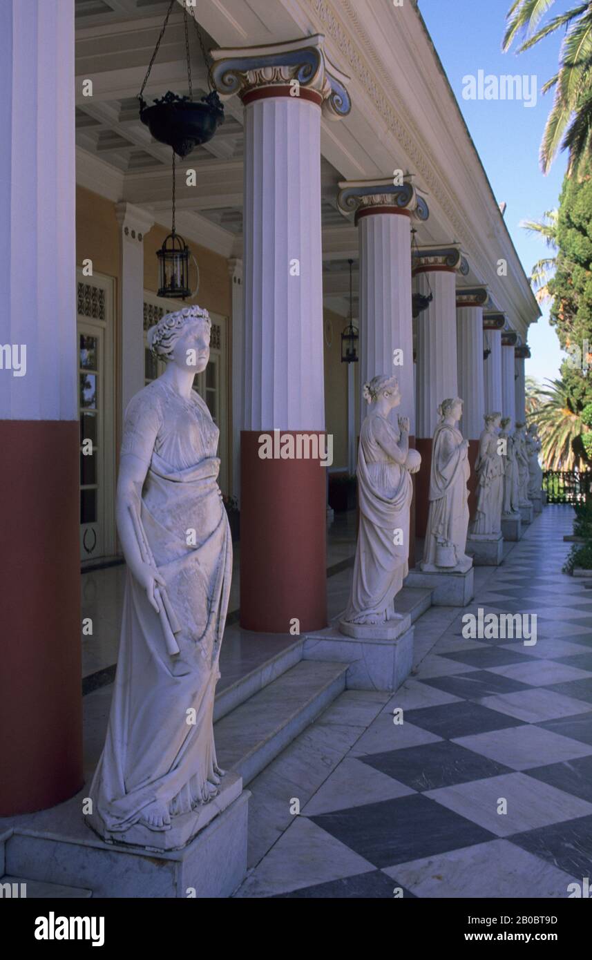 GREECE, CORFU, ACHILLION PALACE (VILLA OF THE EMPRESS SISI), PATIO ...
