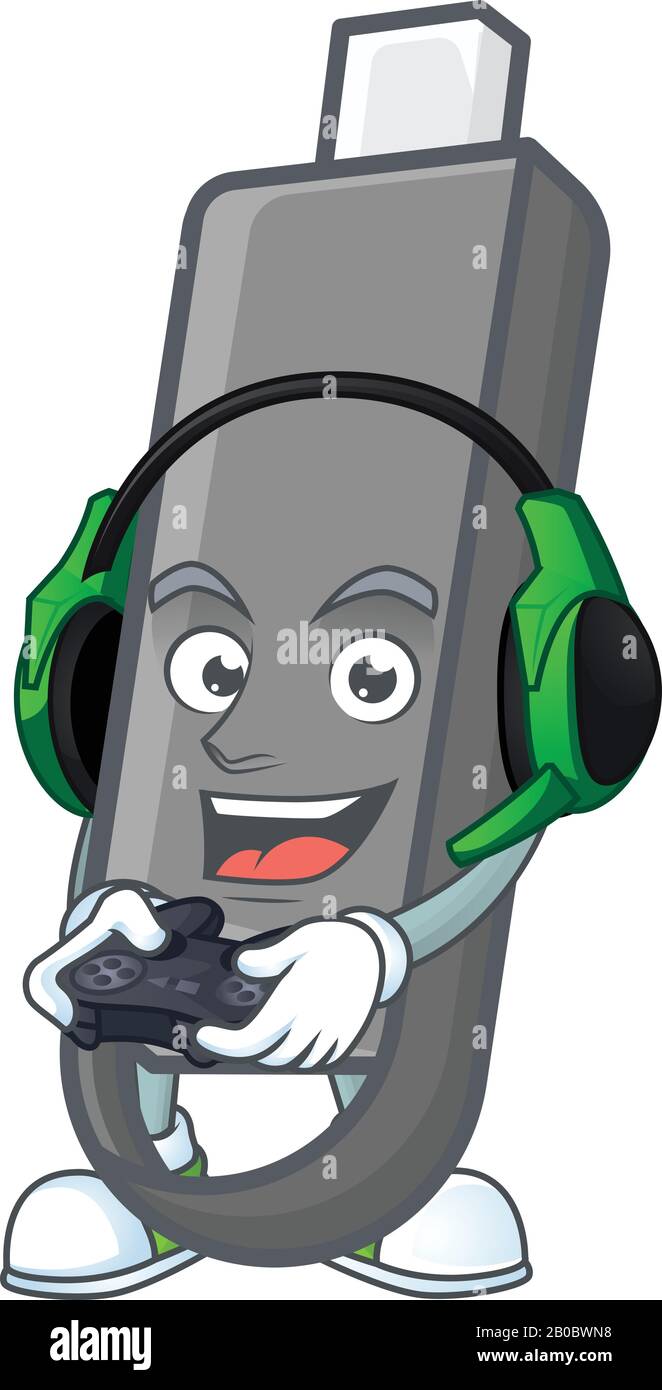Flashdisk cartoon picture play a game with headphone and controller ...