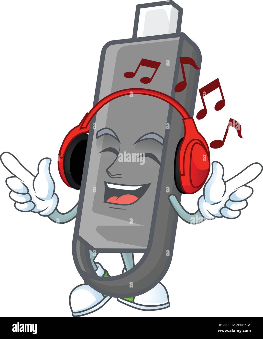 Flashdisk cartoon character design Listening music on a headset Stock ...