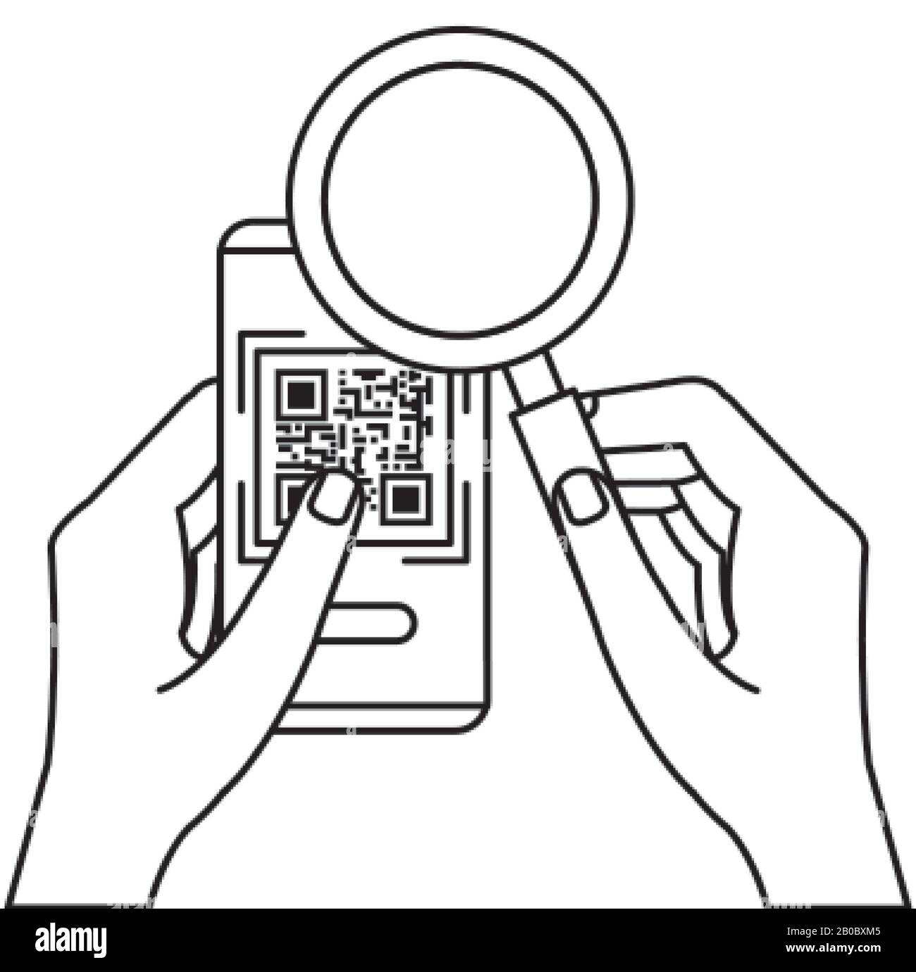 hands using smartphone with scan code qr and magnifying glass Stock ...