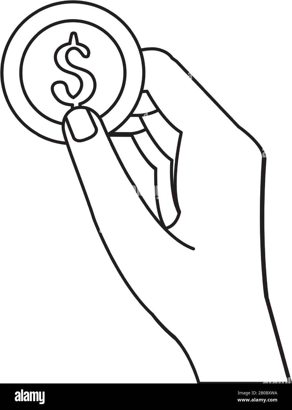 hand with coin dollar money line style Stock Vector Image & Art - Alamy