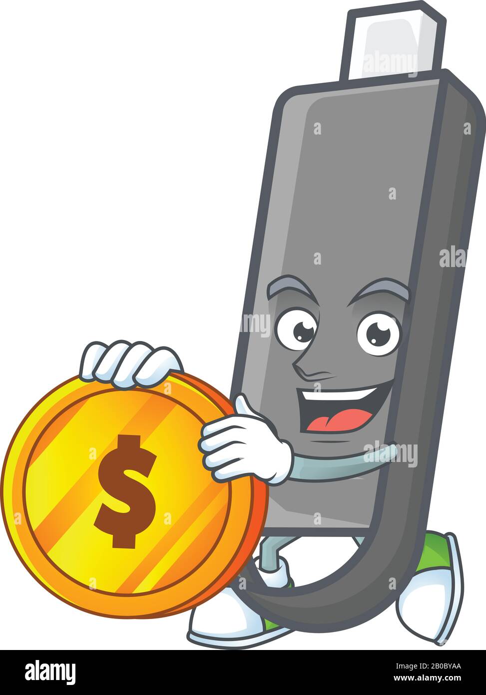 an elegant flashdisk mascot cartoon design with gold coin Stock Vector ...